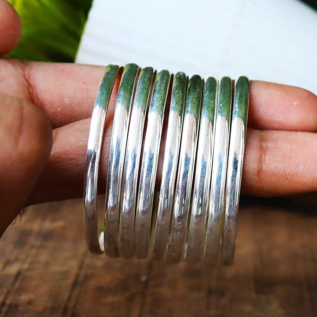 Silver Bangles, 7 Set of Bangles, 925 Sterling Silver Bangles, Silver ...