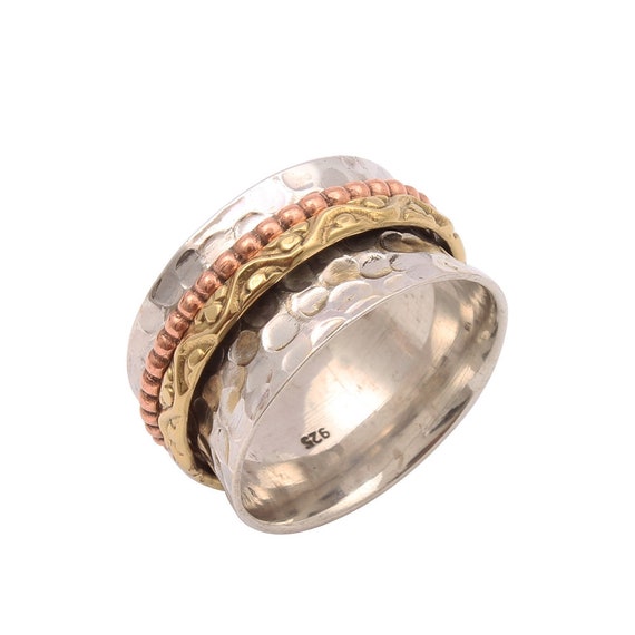 Hammered Spinner Ringtwo Spin Band Ringspinner Ring925 | Etsy