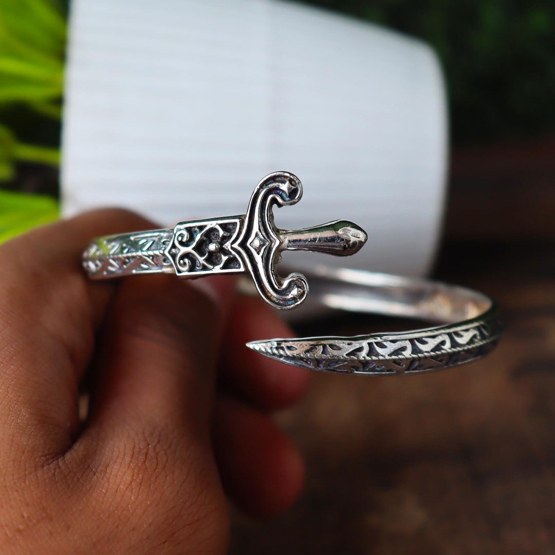 Silver Sword Bangle, 925 Sterling Silver Bangle, Men's Bracelet ...