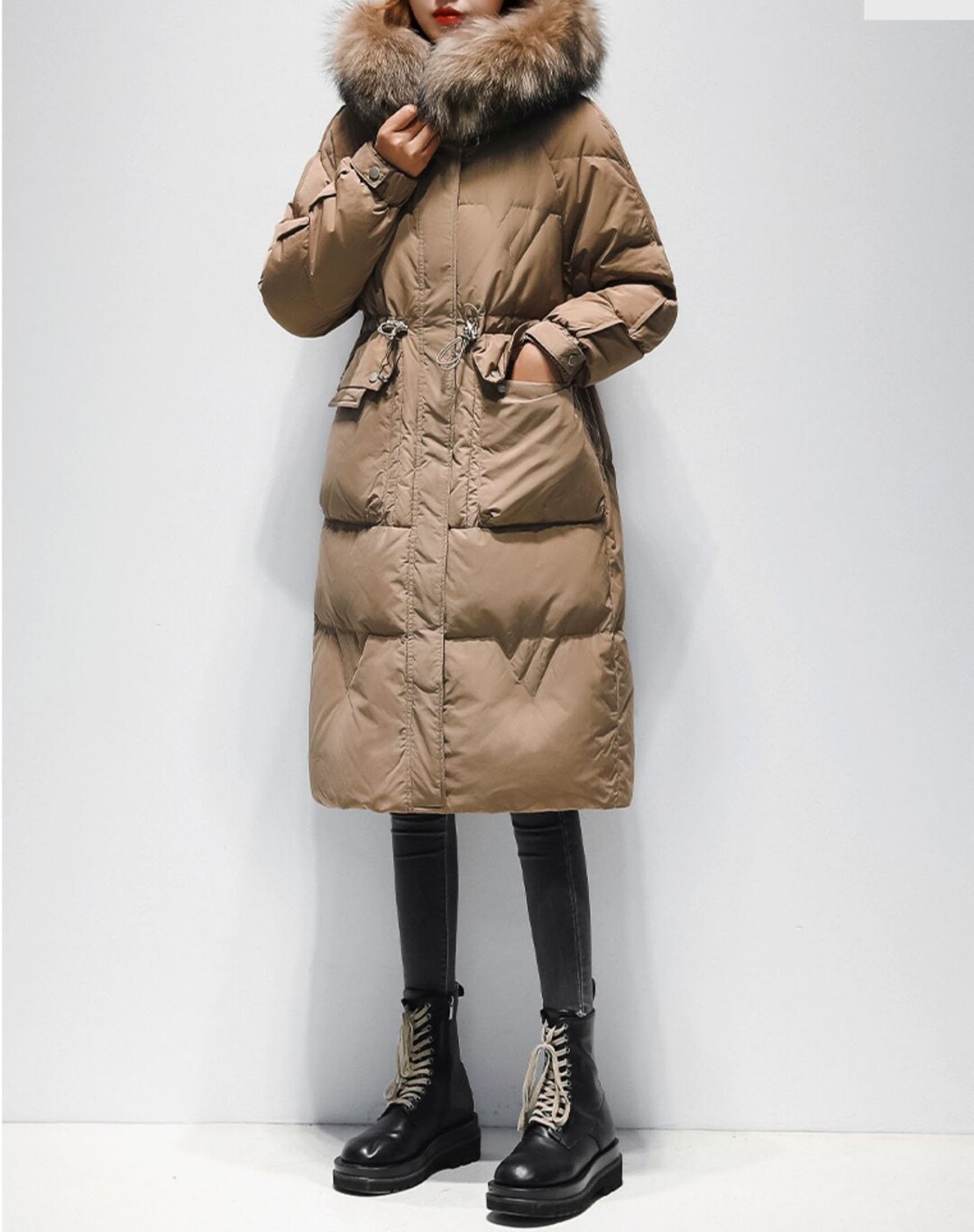 Women's New Winter Down Jacket, Mid-length Over the Knee Down Coatwith ...