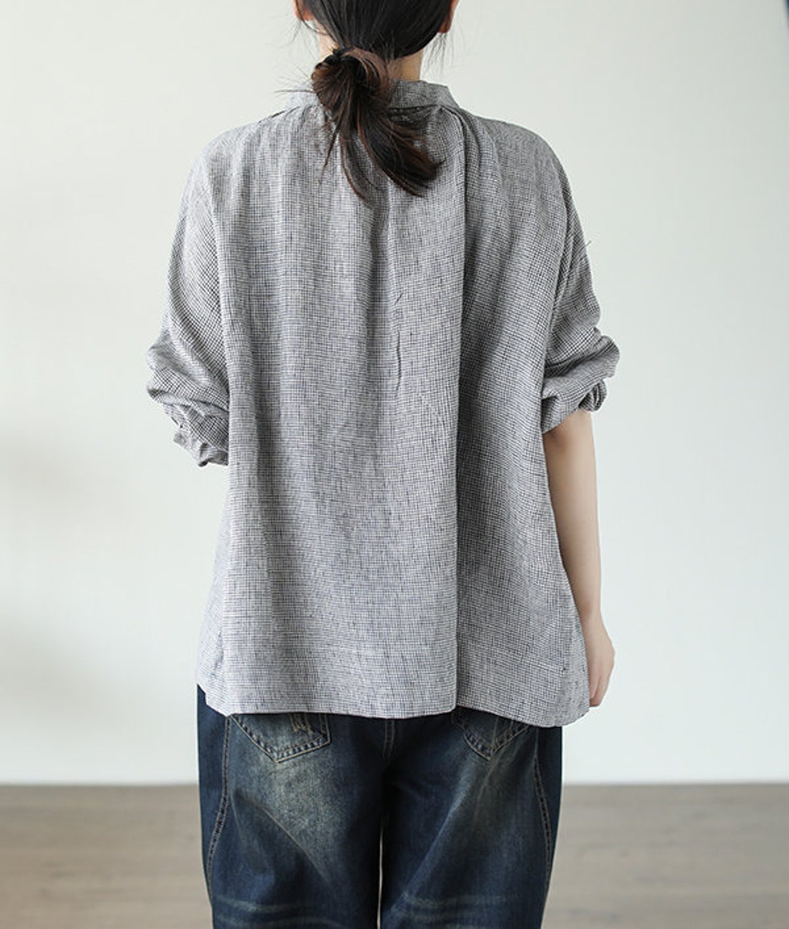 Linen Plaid Pullover WomenLoose Long Sleeve Cotton Linen | Etsy