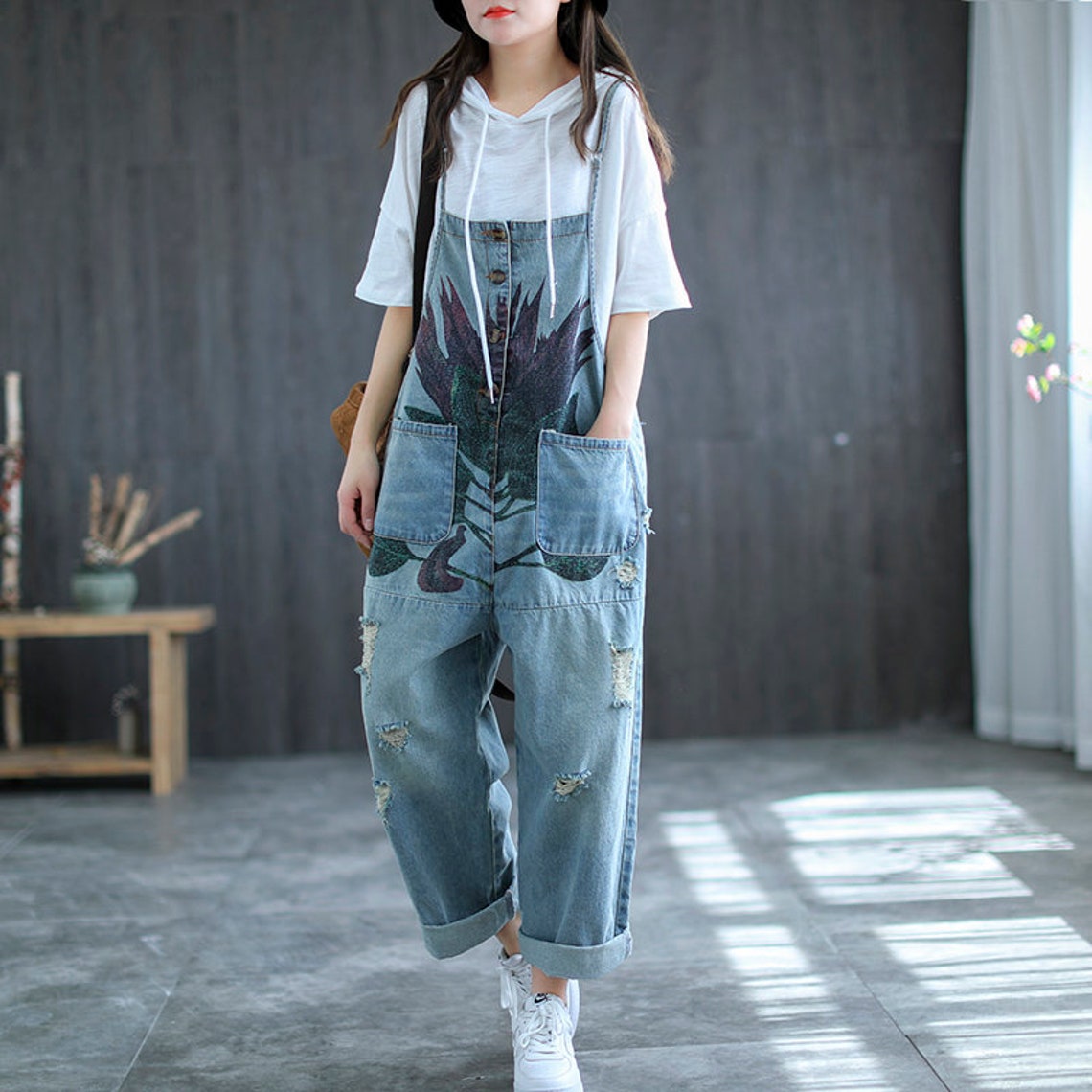 Summer Button Denim Overalls for Women High-waist Jumpsuits | Etsy