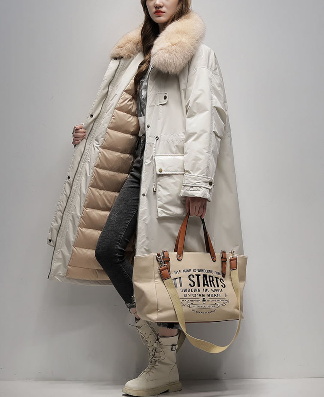 Winter Women's Mid-length Down Coat, Loose Down Jackets, Long Down Coat ...