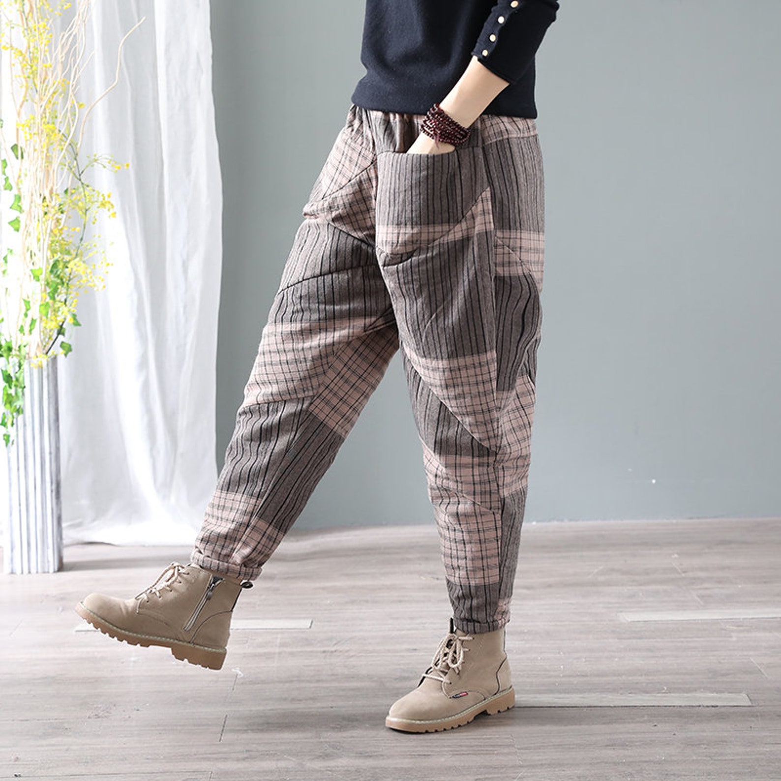 Winter Cotton Loose Pants,art Elastic Waist Cotton Pants, Women's Pants ...