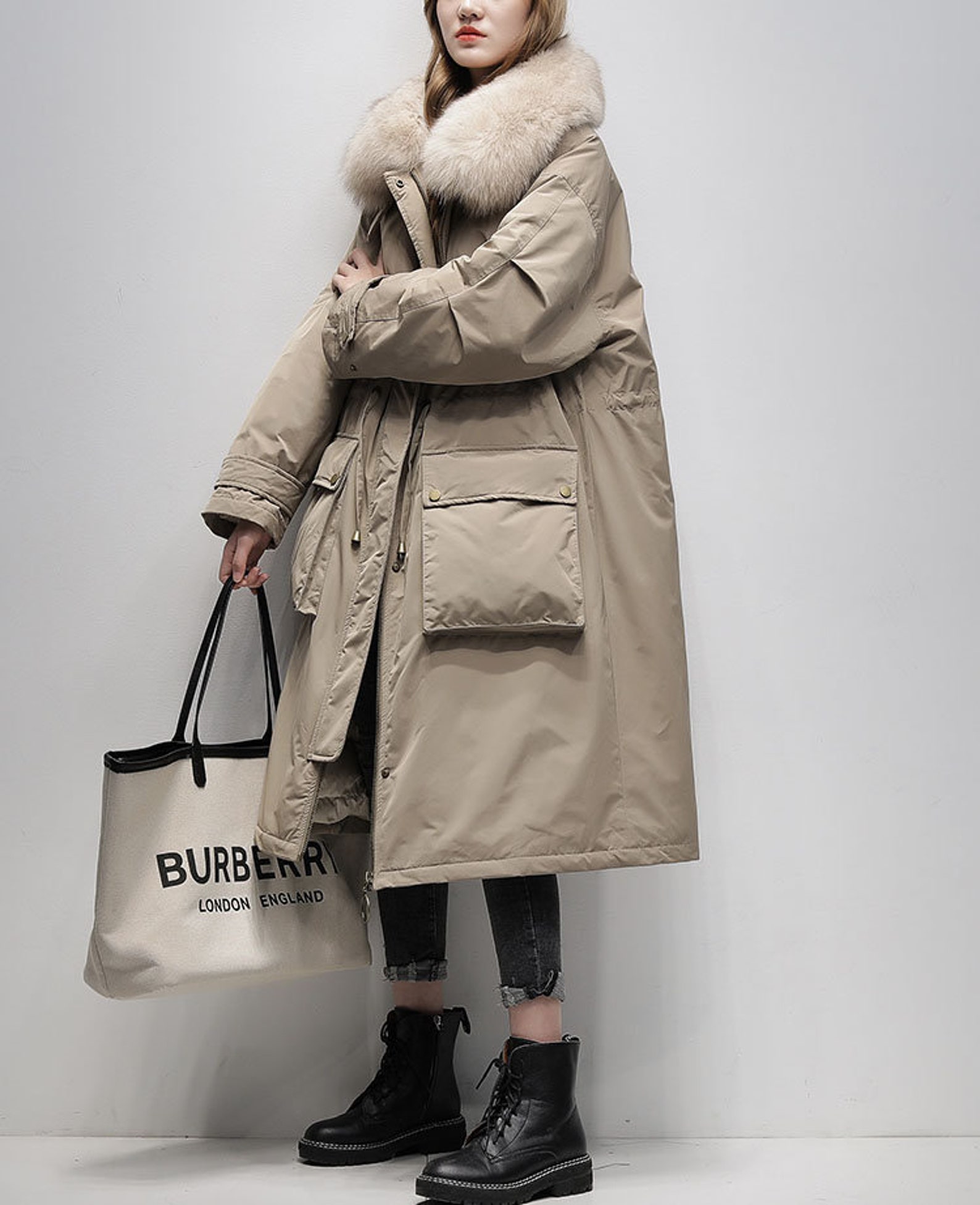 Winter Women's Mid-length Down Coat, Loose Down Jackets, Long Down Coat ...