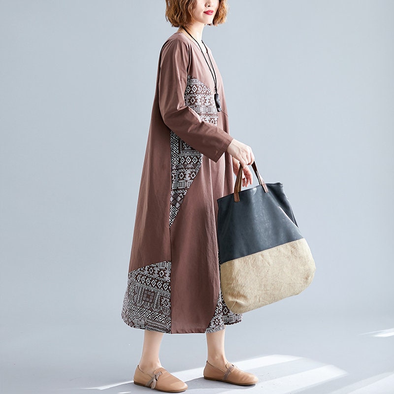 Personalized Print Large Size Linen Dress, Maxi Women's Dress,long ...