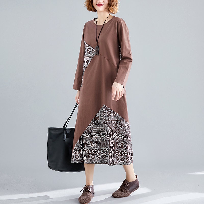 Personalized Print Large Size Linen Dress, Maxi Women's Dress,long ...