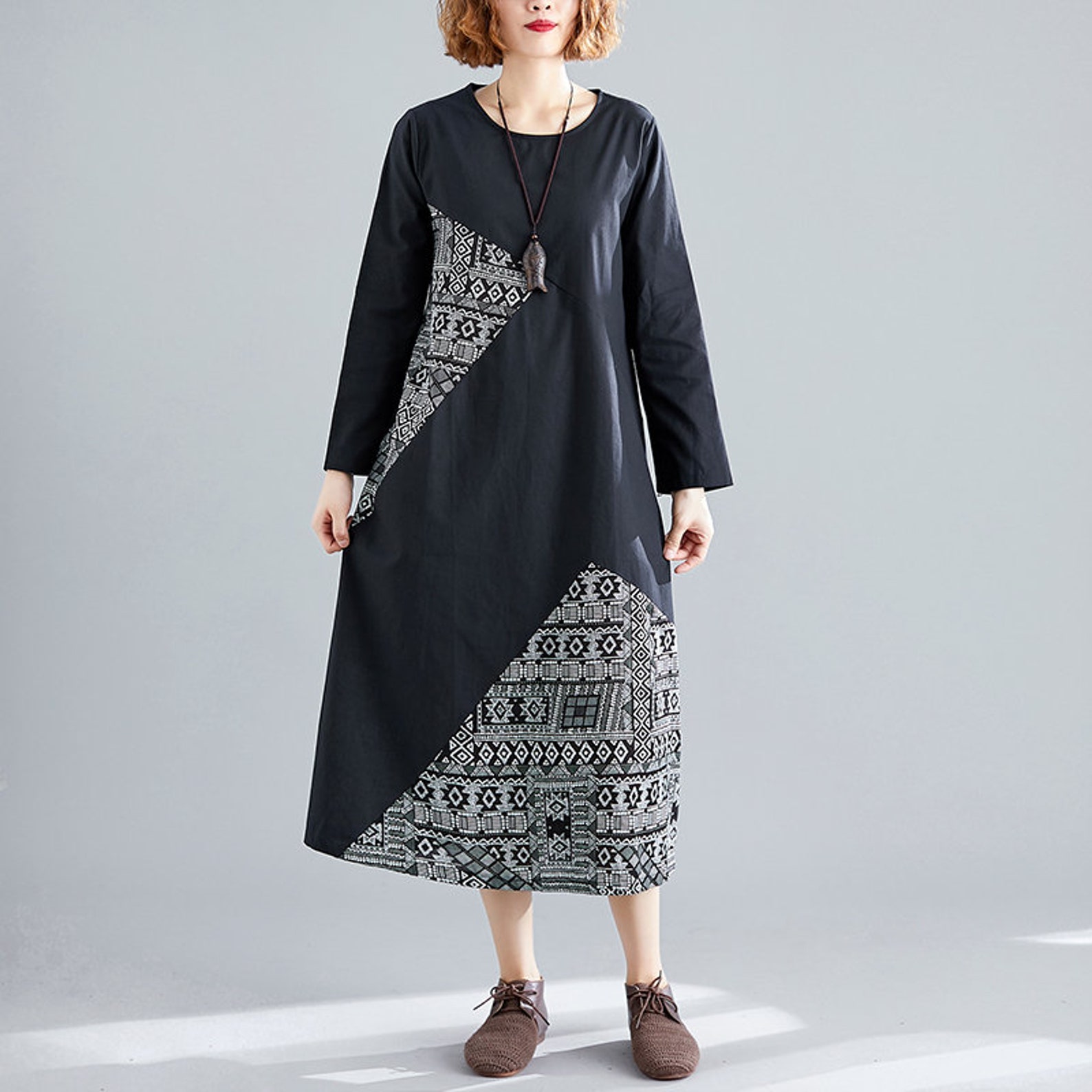Personalized Print Large Size Linen Dress, Maxi Women's Dress,long ...