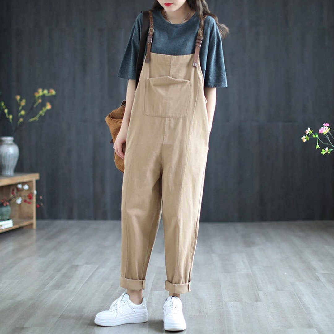 Women's Literary Retro Overalls, Braided Shoulder Overalls, Loose ...