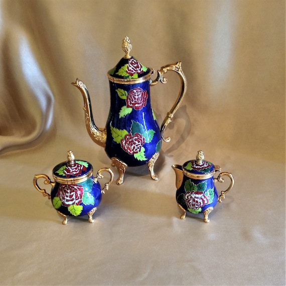 Vintage Chinese Gold Metal Enamelled Cloisonné Type Tea Set | Etsy