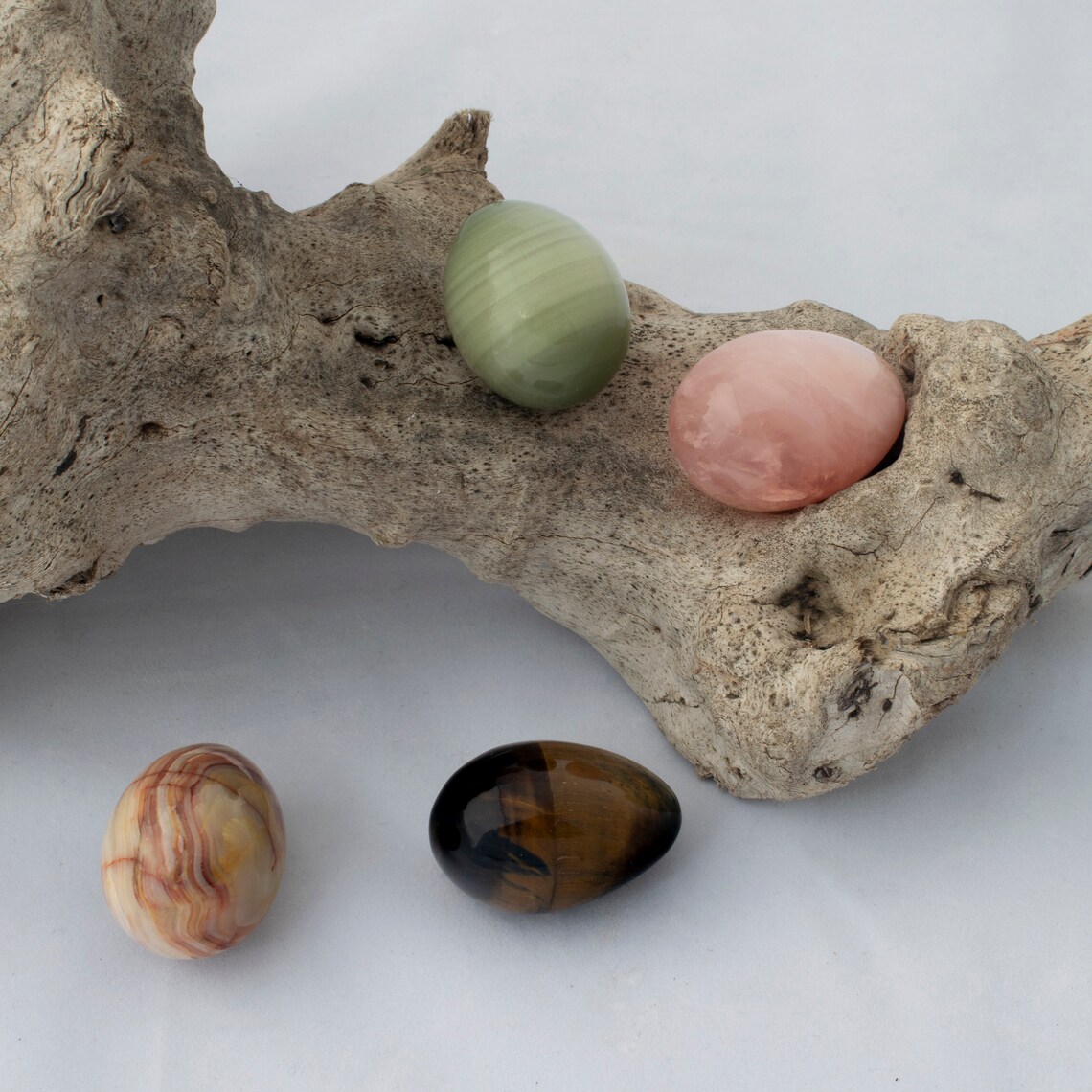 Four Vintage Semi Precious Stone Eggs, Hand Carved Egg, Semiprecious ...