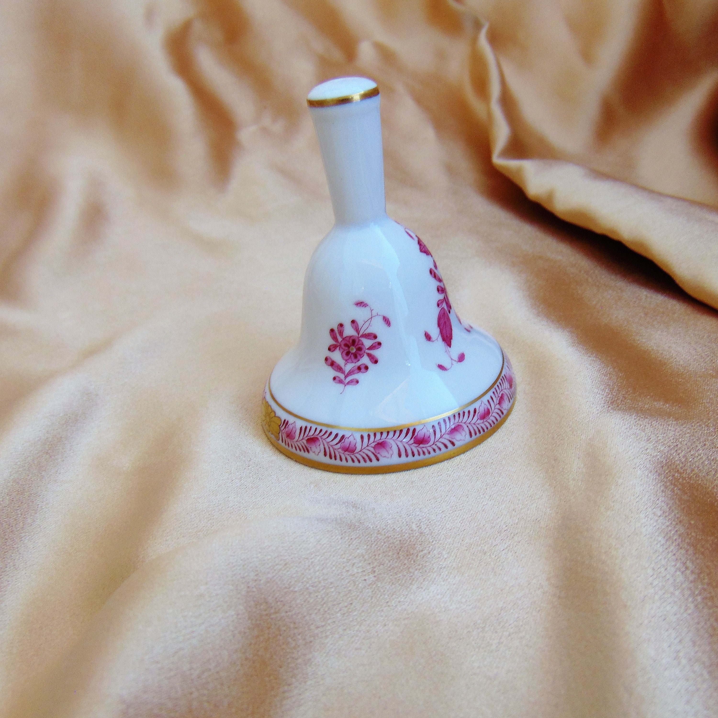 Pink Herend Handpainted Porcelain Bell, Elegant Antique Floral Table ...