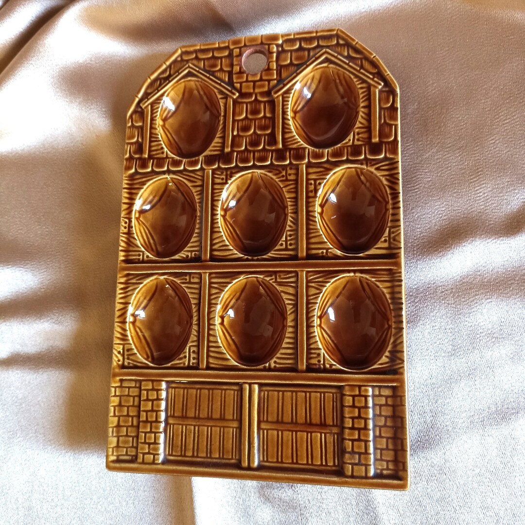Vintage Easter Eggs Tray, Brown Ceramic Easter Tray, Devilled Eggs Serving Dish, Easter Eggs ...