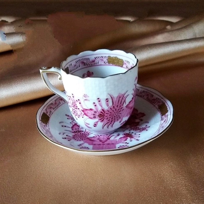 Vintage Coffee Cup, Greek Coffee Cup, Pink Handpainted Ηerend Porcelain ...