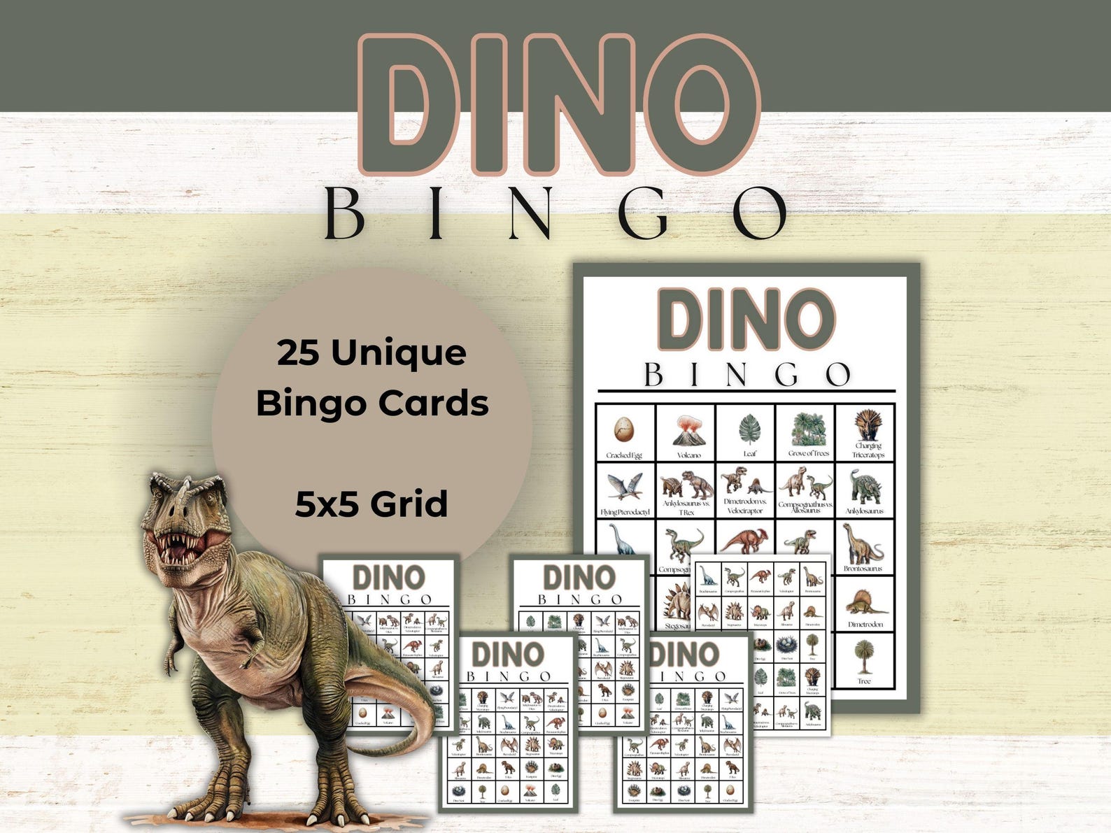 Dinosaur Bingo Game | 25 Unique Cards, Dino Birthday (PDF) - Etsy