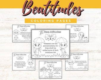 The Beatitudes Coloring Page in Three Sizes: 8.5X11, 8X10, 6X8 for ...