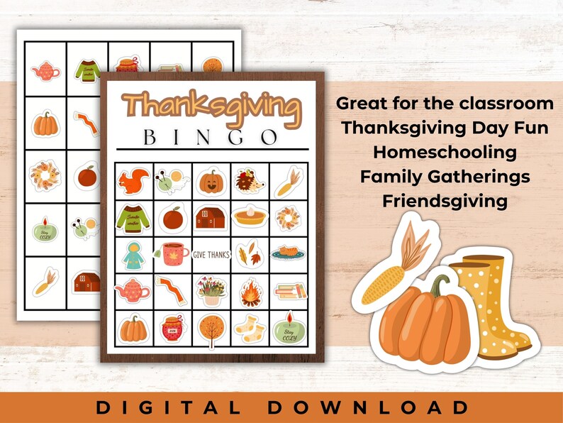 Thanksgiving Bingo | 30 Unique Bingo Cards | PDF JPG PNG | Thanksgiving ...