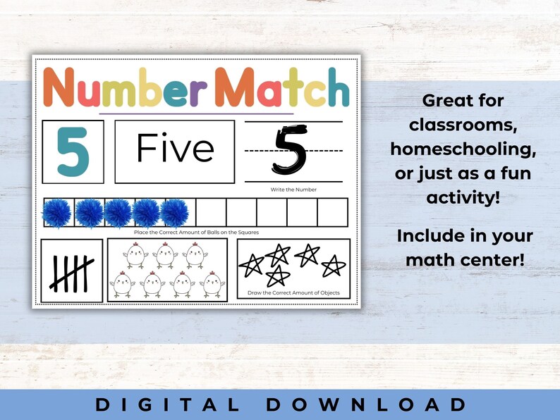 Numbers 1-10 Matching Number Sense Counting Activity Preschool Math ...