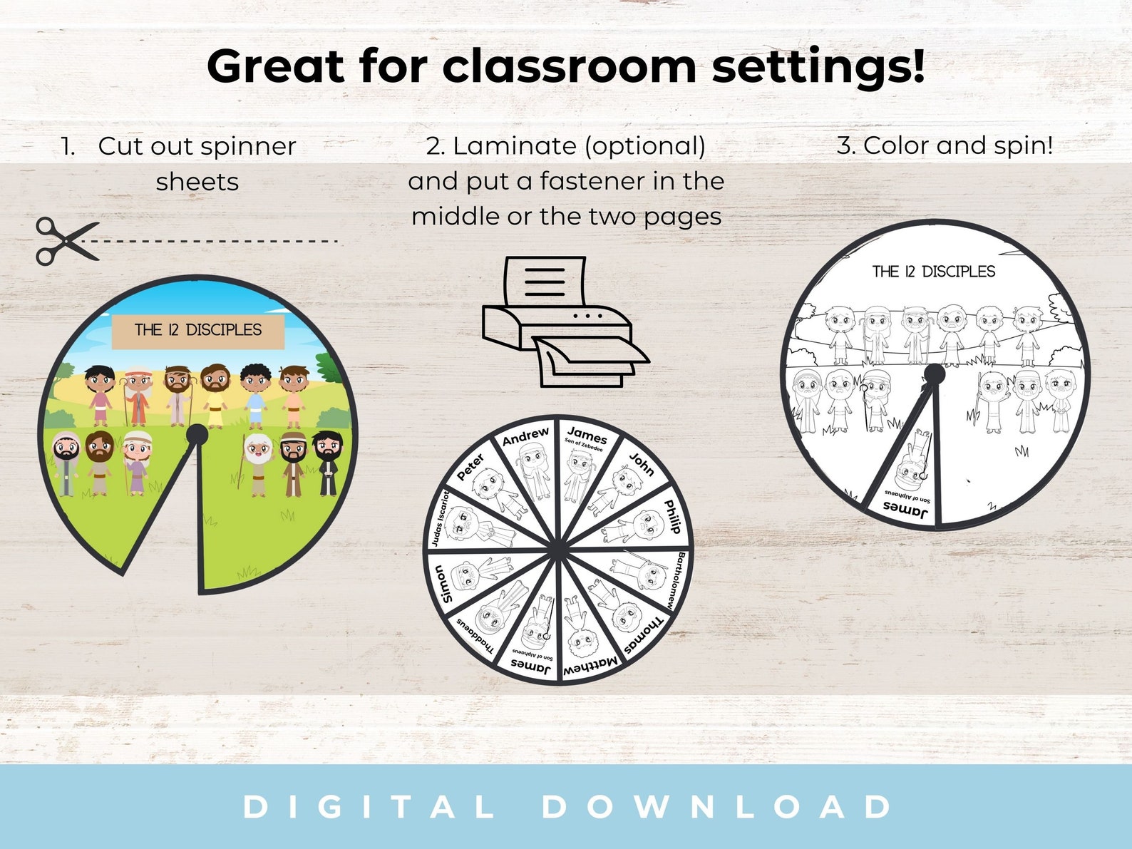 The 12 Disciples Coloring Spinner Wheel | Kids Bible Lesson| Sunday ...