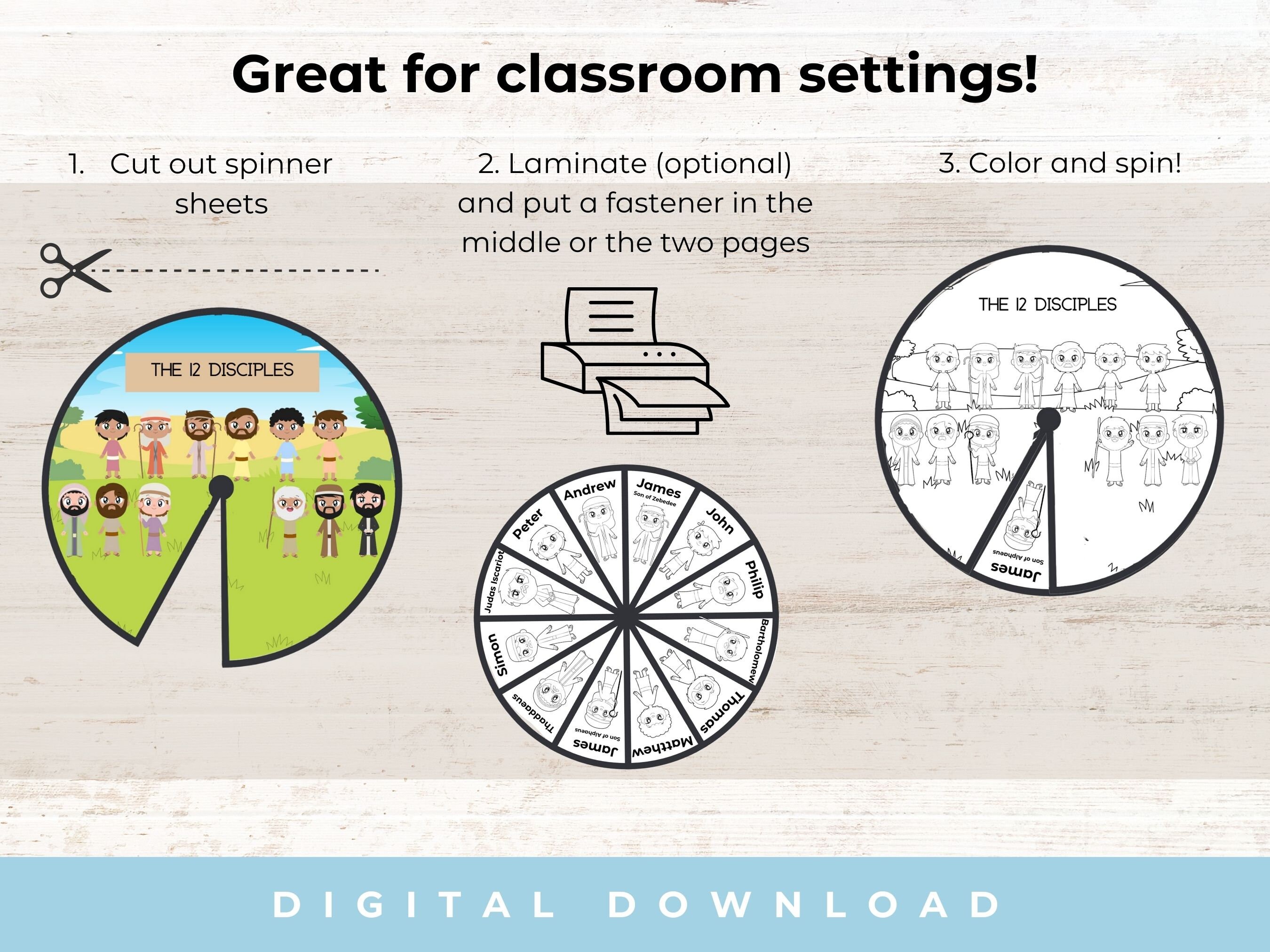 The 12 Disciples Coloring Spinner Wheel | Kids Bible Lesson| Sunday ...