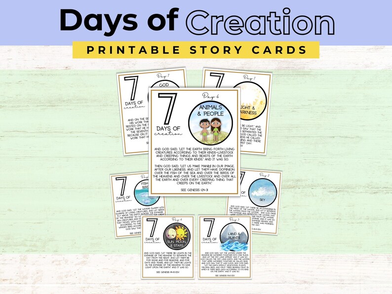 7 Days of Creation Printable Cards | Genesis | Sunday School | - Etsy ...