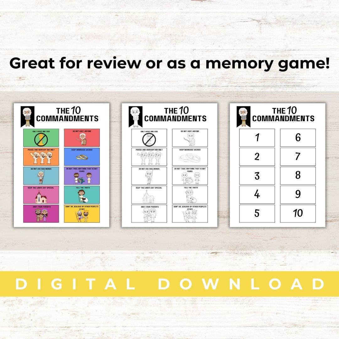 10 Commandments Printable | Bible Memory Game (PDF Download) - Etsy