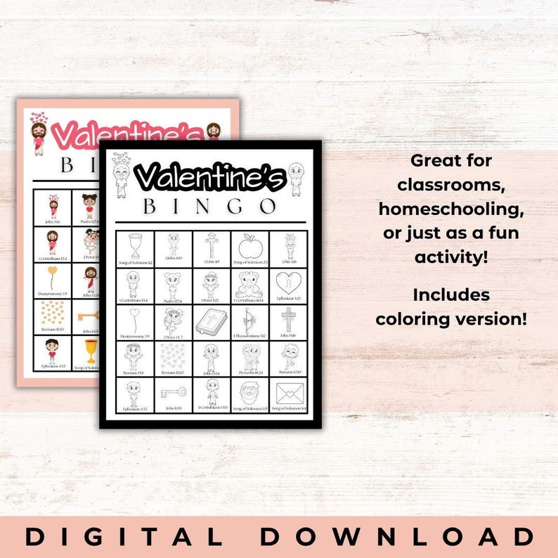 Printable Christian Valentine's Day Bingo Game: Sunday School Activity ...