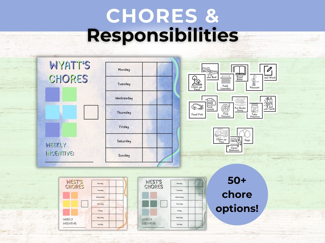 Chore Chart for Children Chore Chart Responsibilities Chart Kids Daily ...
