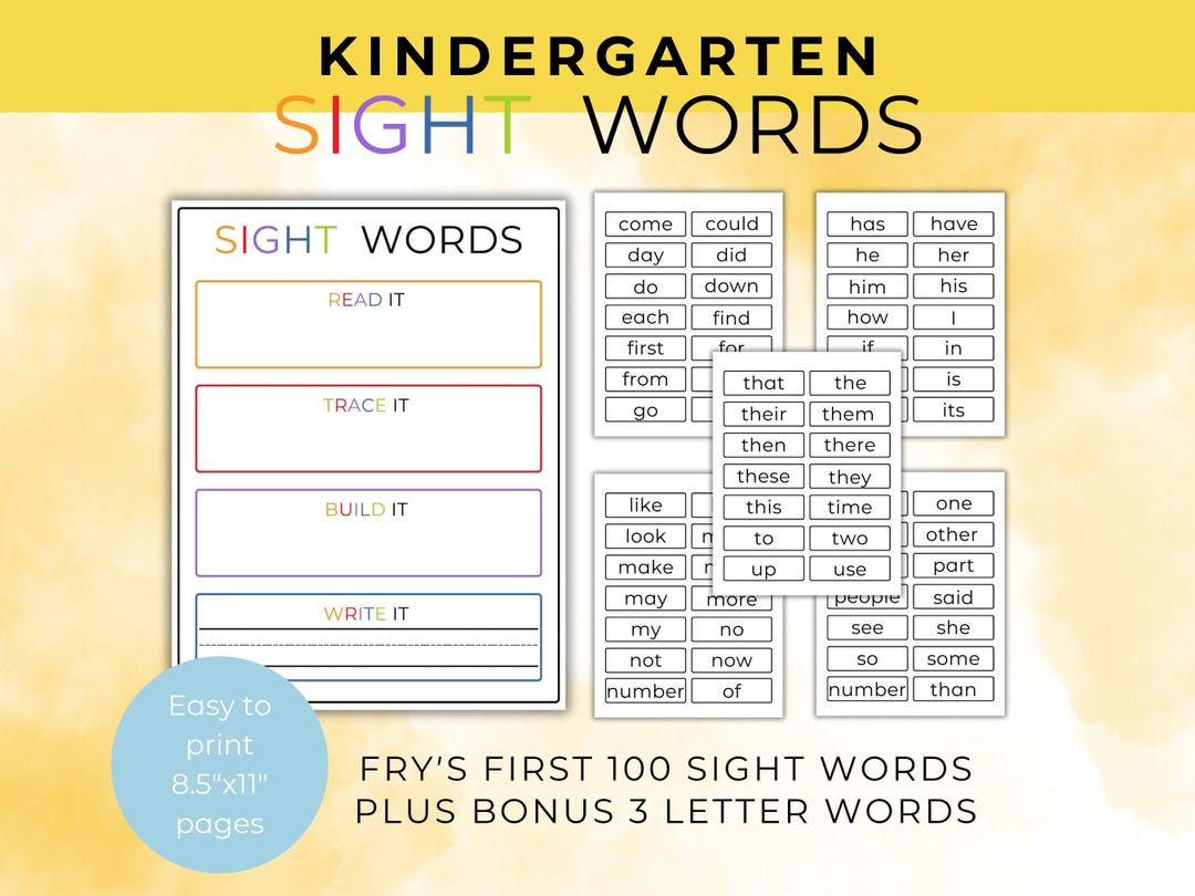 Printable Sight Words: Fry's 100 List, Read Trace Build Write (PDF) - Etsy