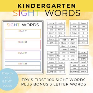 Printable Sight Words: Fry's 100 List, Read Trace Build Write (PDF) - Etsy