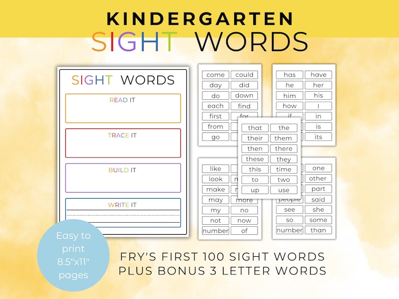 Kindergarten Sight Words | Sight Word Practice | 100 Printable Sight ...