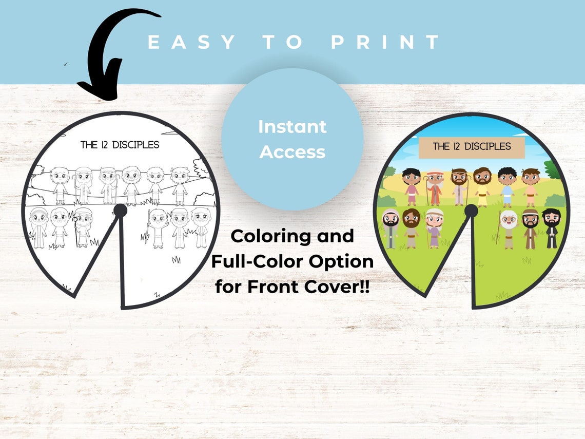 The 12 Disciples Coloring Spinner Wheel Kids Bible Lesson Sunday School ...