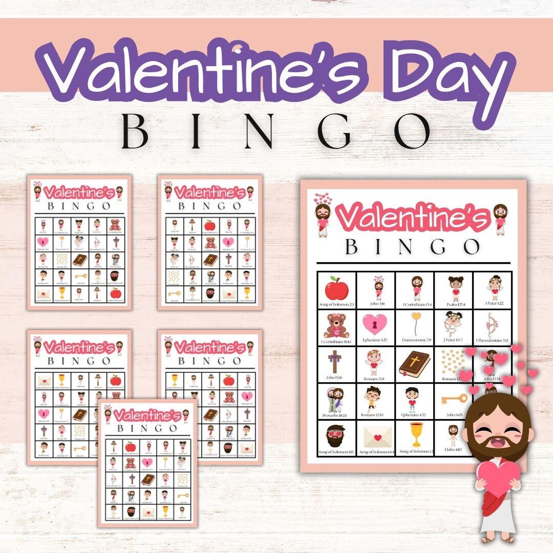 Printable Christian Valentine's Day Bingo Game: Sunday School Activity ...