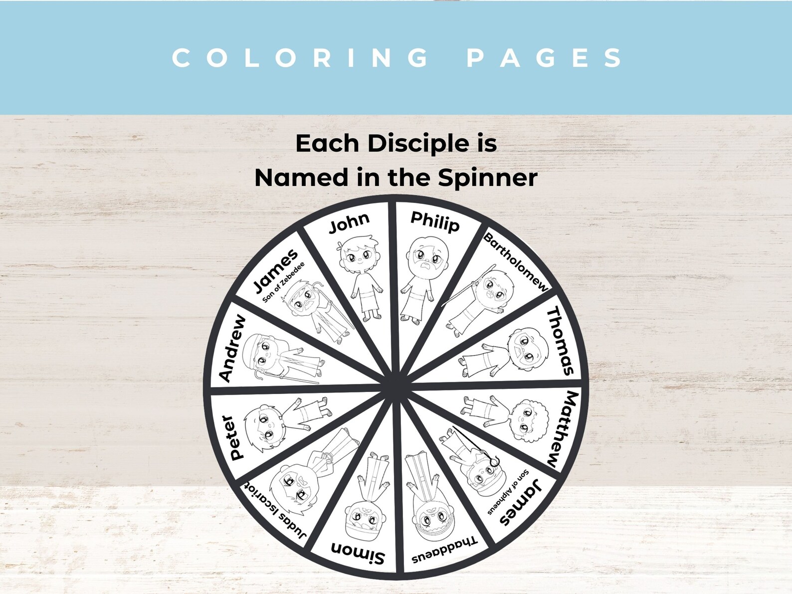 The 12 Disciples Coloring Spinner Wheel | Kids Bible Lesson| Sunday ...