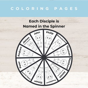 The 12 Disciples Coloring Spinner Wheel | Kids Bible Lesson| Sunday ...