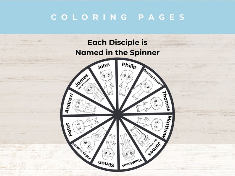 The 12 Disciples Coloring Spinner Wheel | Kids Bible Lesson| Sunday ...