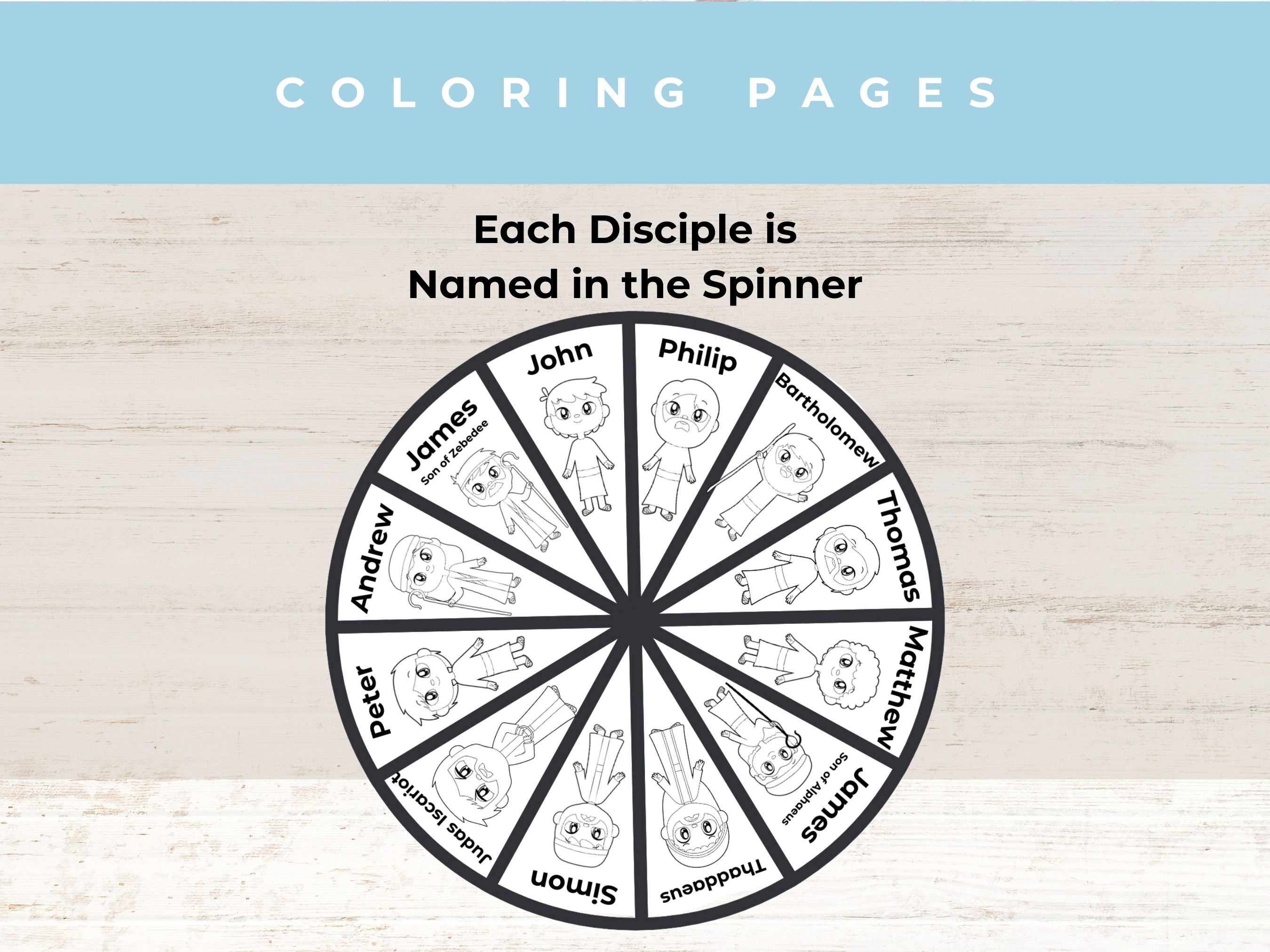 The 12 Disciples Coloring Spinner Wheel | Kids Bible Lesson| Sunday ...