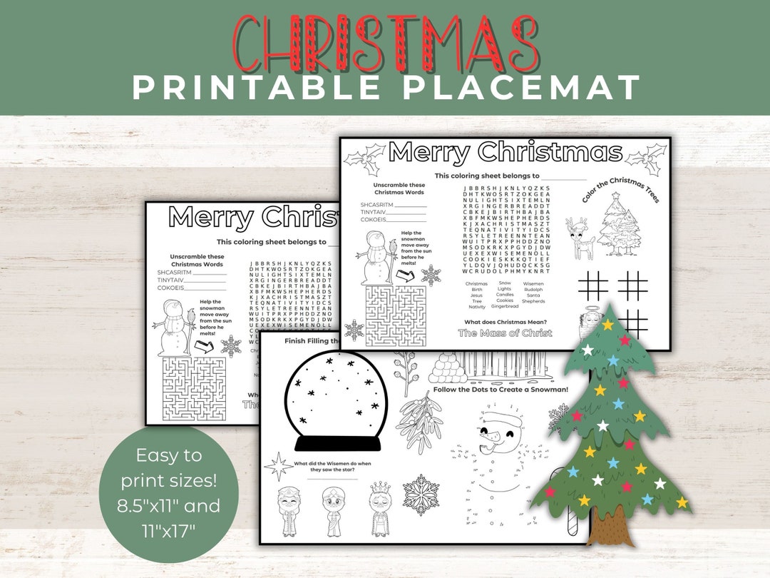 Kids Christmas Activity Printable Placemat | Christmas Coloring ...