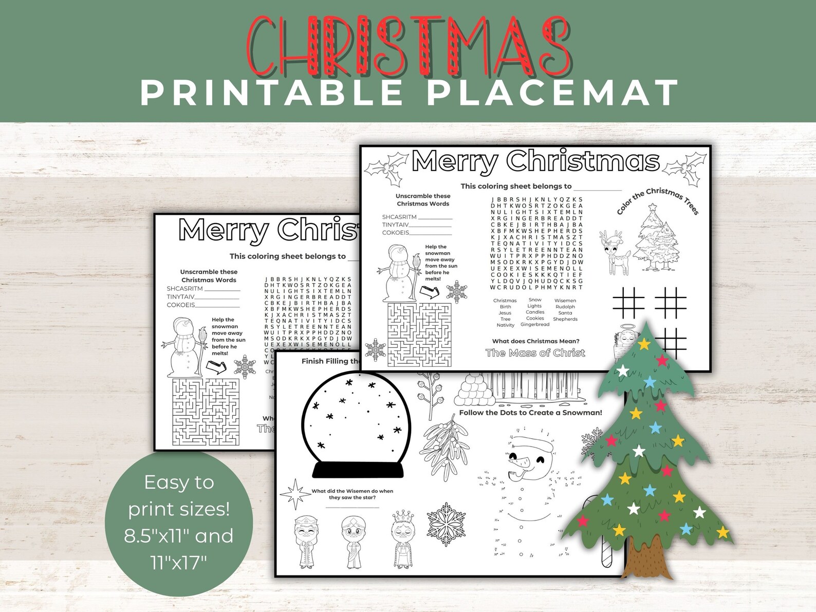 Kids Christmas Activity Printable Placemat | Christmas Coloring ...