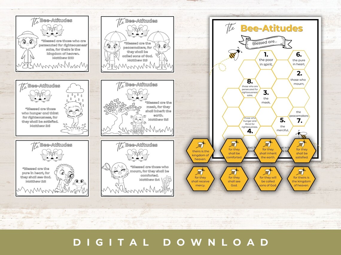 Beatitudes Kids Activity Coloring Pages Printable Bible Verse Game ...