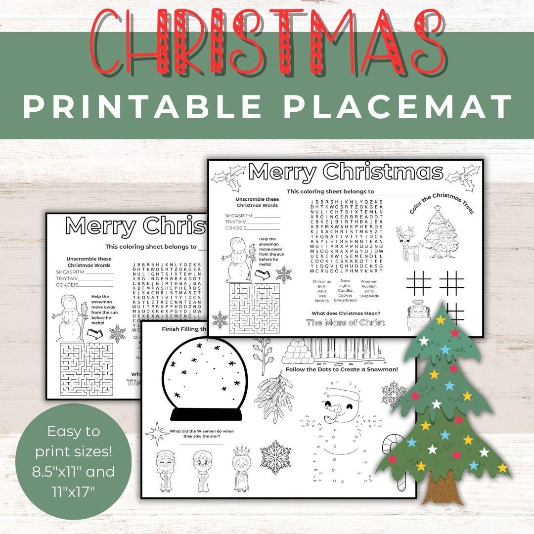 Kids Christmas Activity Printable Placemat | Holiday Worksheets | Word ...