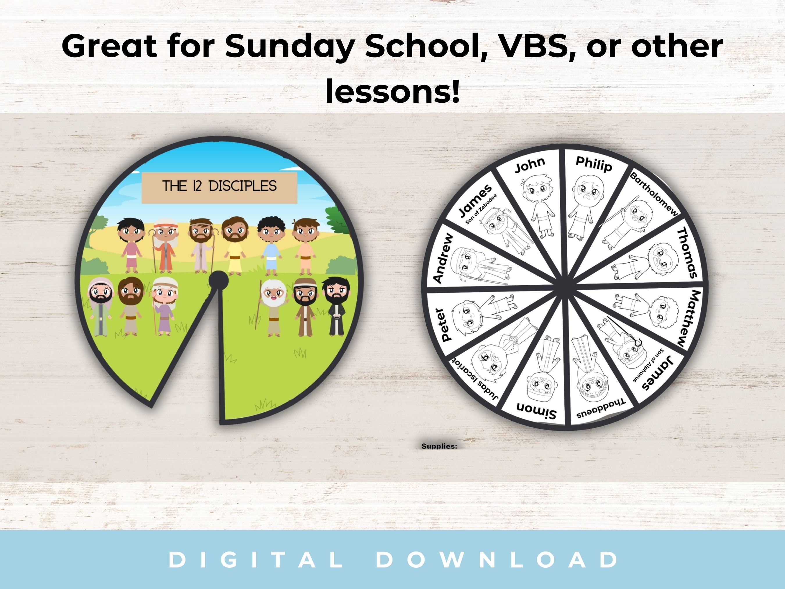 The 12 Disciples Coloring Spinner Wheel | Kids Bible Lesson| Sunday ...
