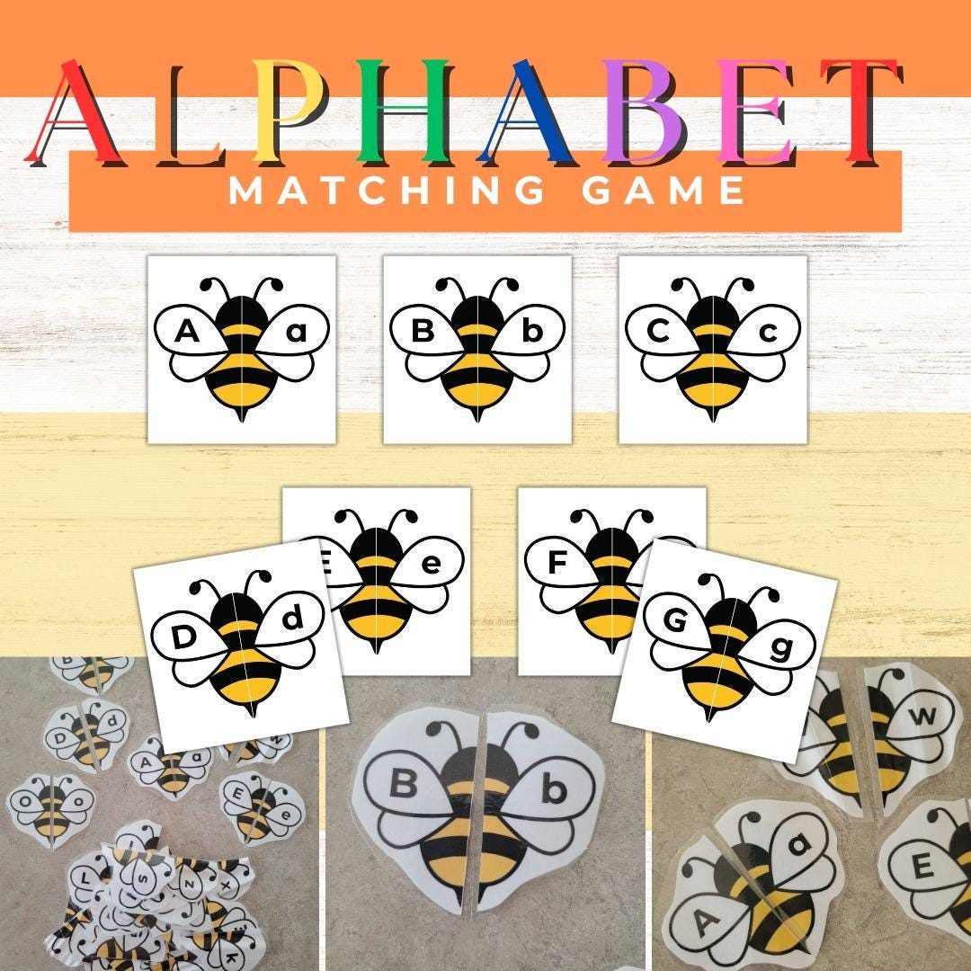 Bee Alphabet Matching Game: Preschool ABC Crafts (PDF) - Etsy