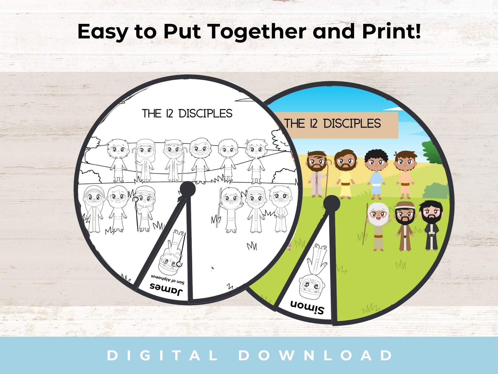 The 12 Disciples Coloring Spinner Wheel | Kids Bible Lesson| Sunday ...