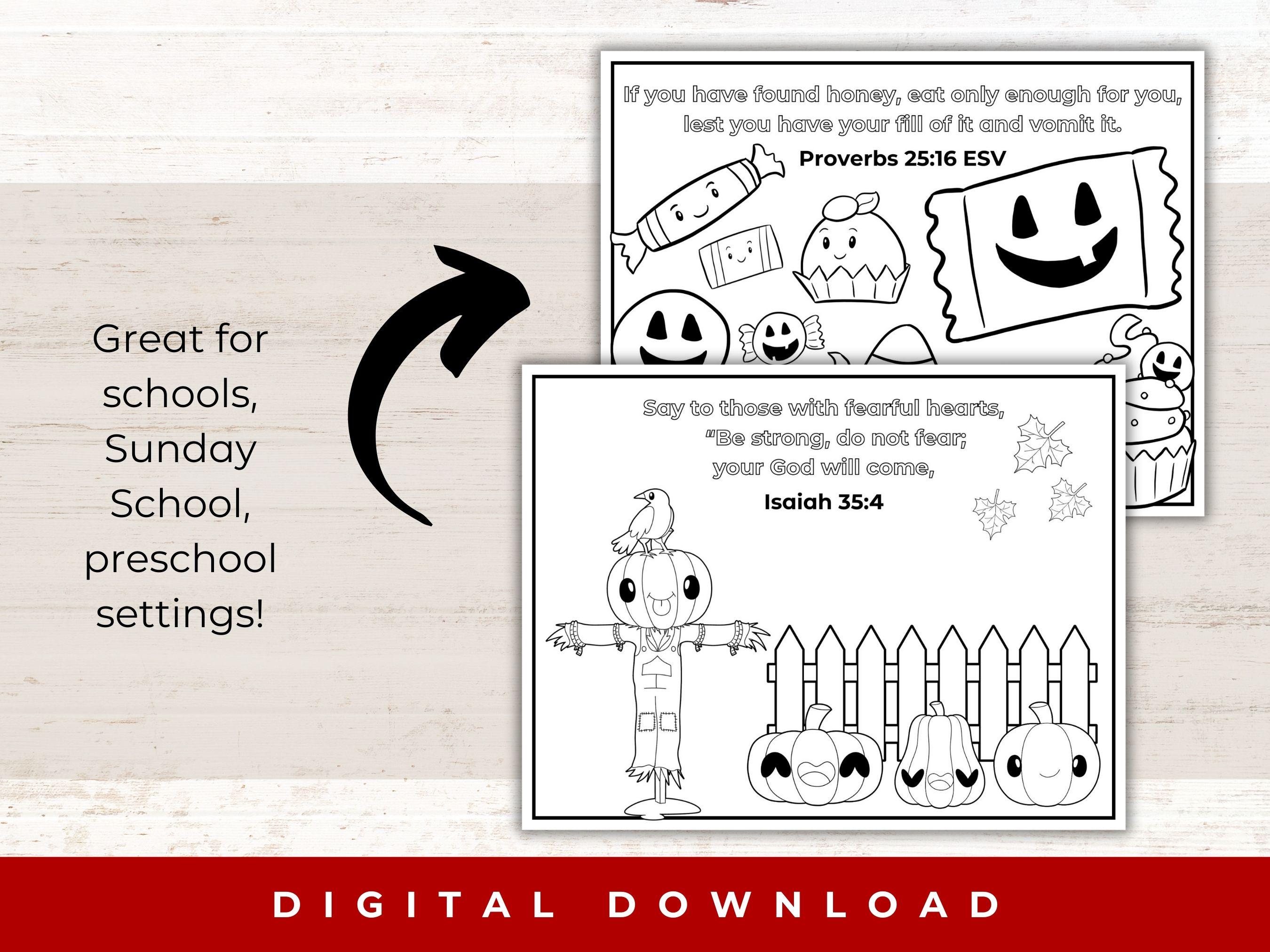 Christian Halloween Coloring Pages: Bible Verse Fall Printables (PDF ...