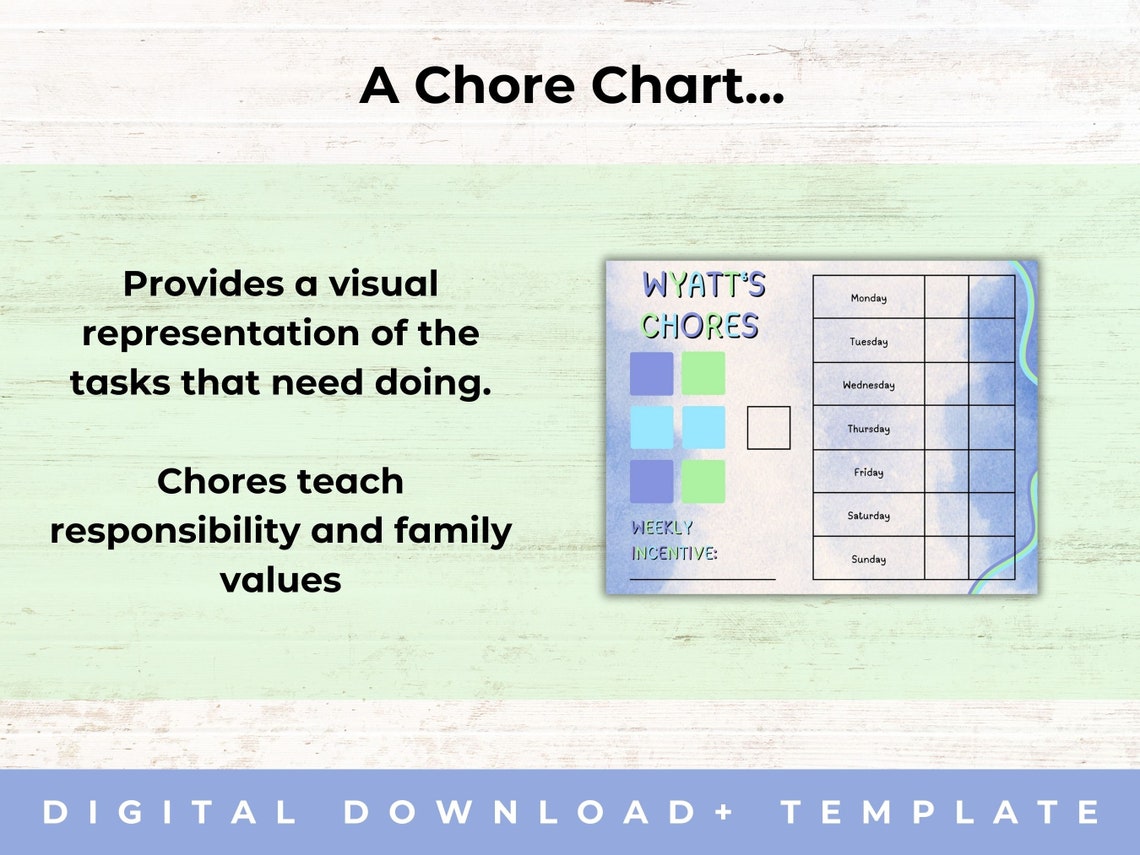 Chore Chart for Children Chore Chart Responsibilities Chart Kids Daily ...