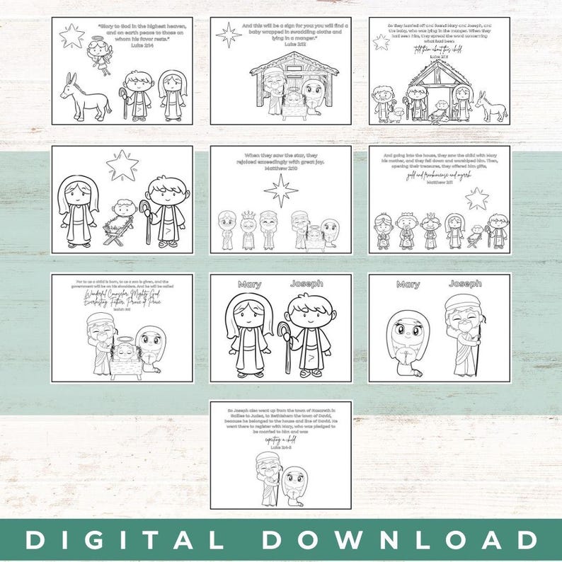 Mary and Joseph Nativity Coloring Pages: Sunday School Christmas (PDF ...