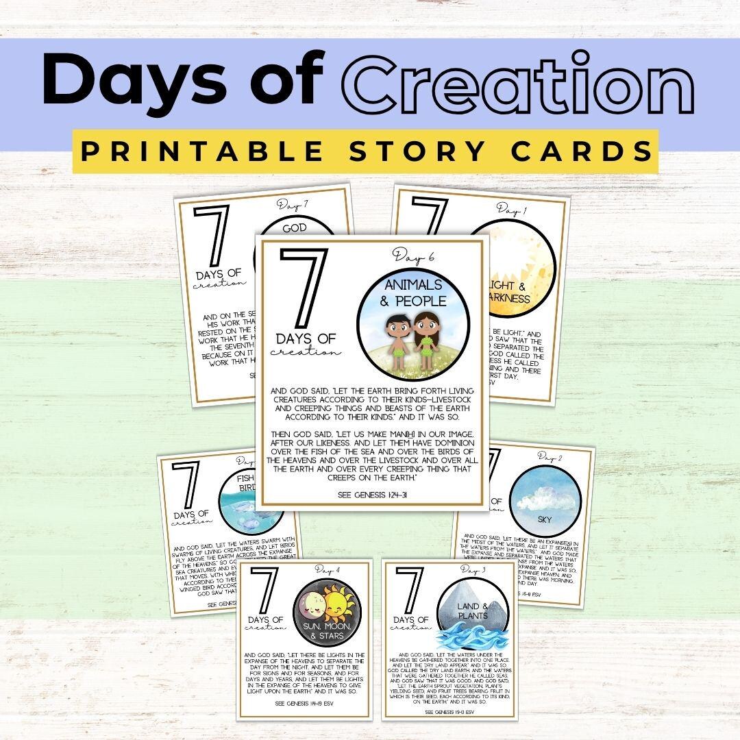 7 Days of Creation Printable Cards | Genesis | Sunday School | - Etsy