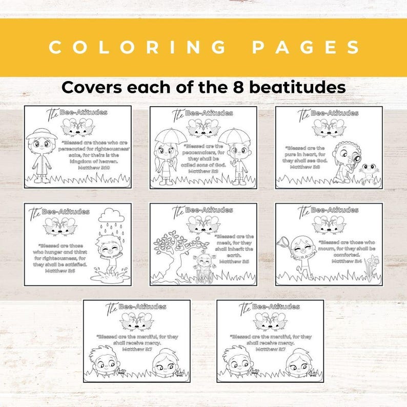 Beatitudes Coloring Pages: Bible Verse Activity (PDF Download) - Etsy