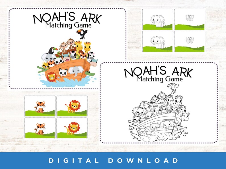 Noah's Ark Matching Game: Printable Coloring Activity (PDF) - Etsy ...